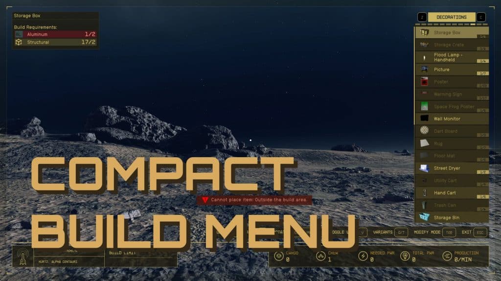 Compact Build Menu UI | Starfield Mod Download