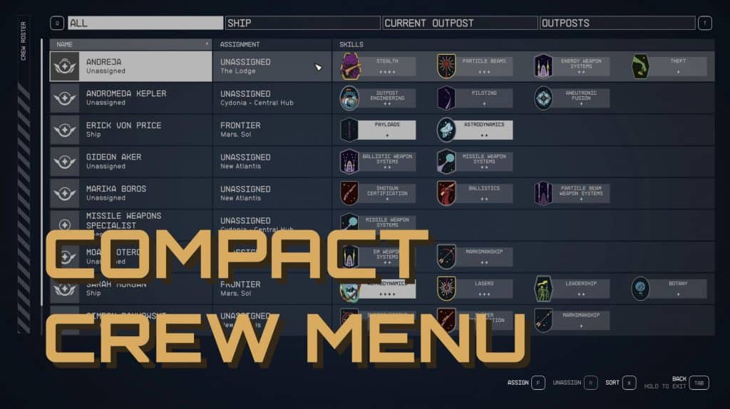 Compact Crew Menu UI | Starfield Mod Download