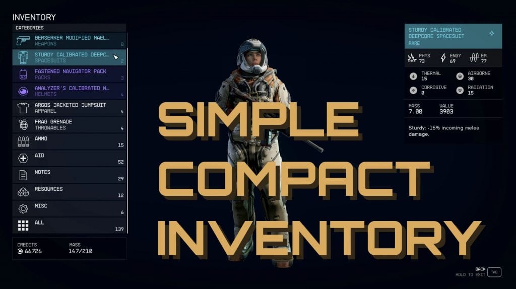 Simple Compact Inventory | Starfield Mod Download